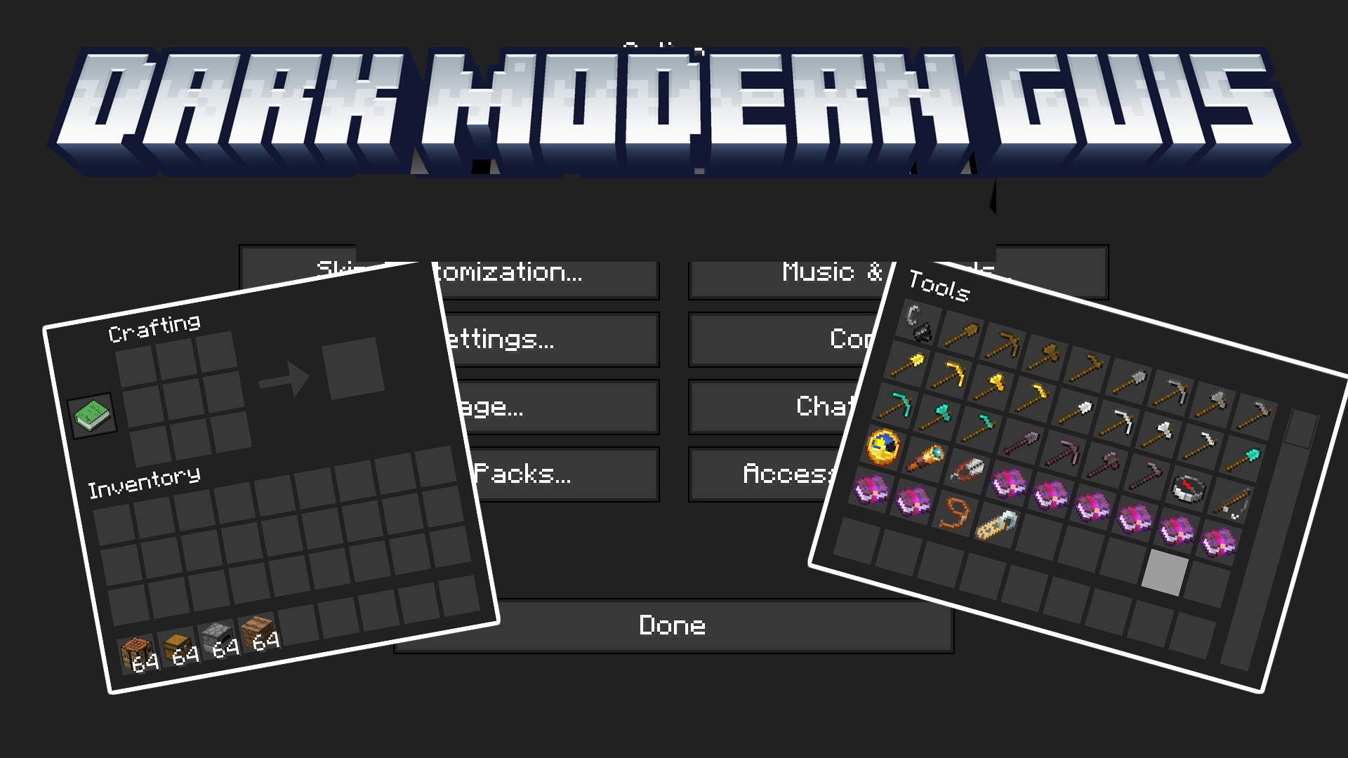 Dark Modern GUIs for Minecraft 1.21.8