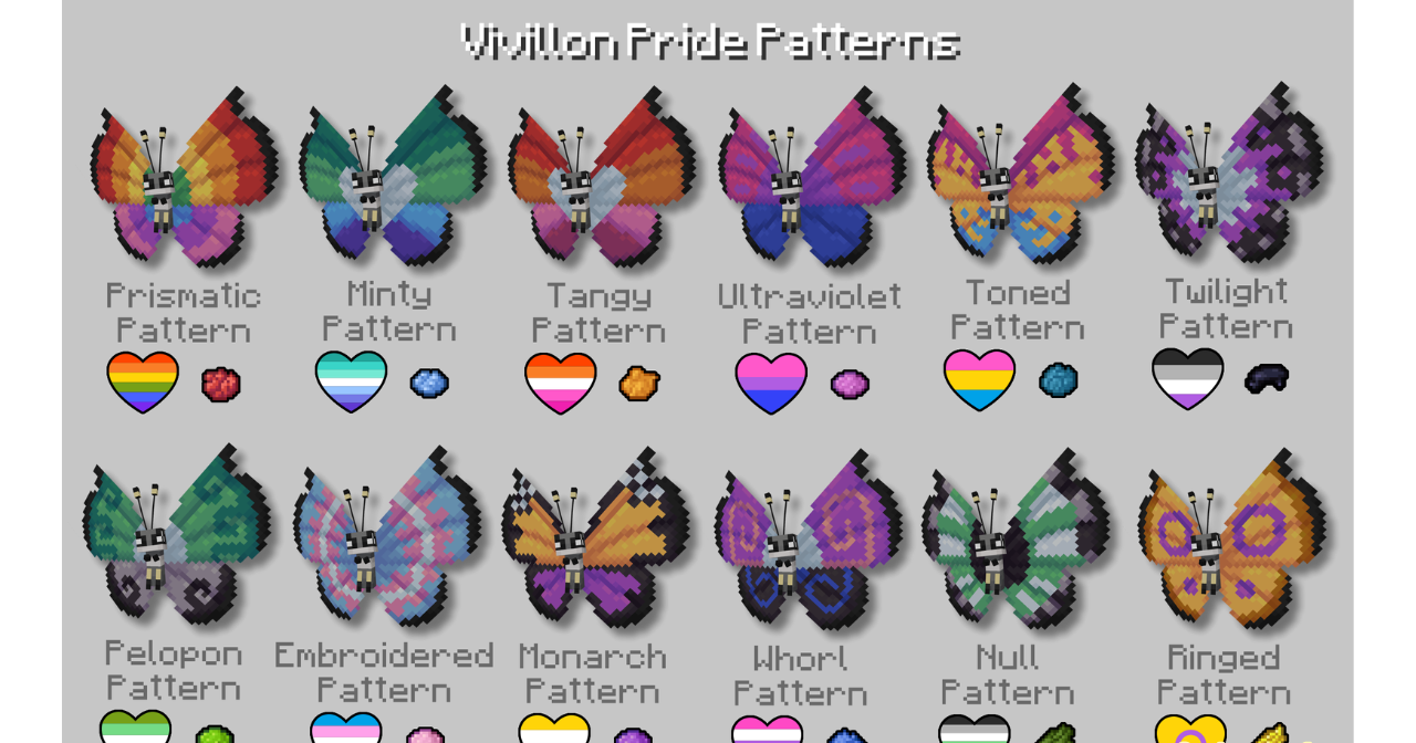 Vivillon Pride Patterns for Minecraft 1.21.9